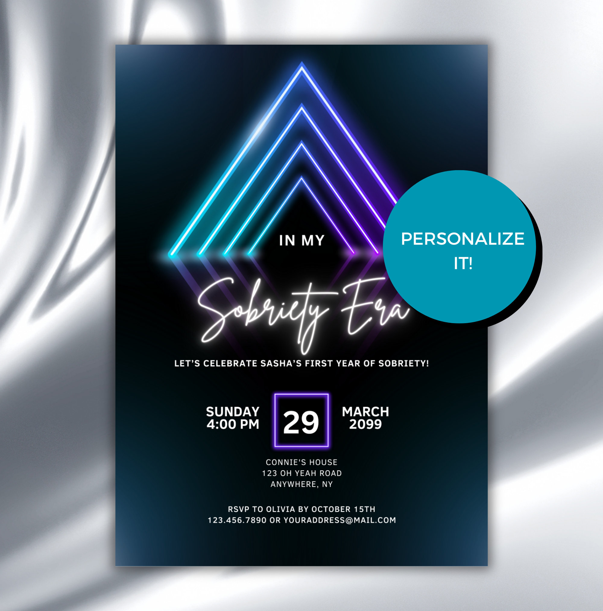 Sober Party Invitation, Sobriety Party Invite, One Year Sober Invite ...