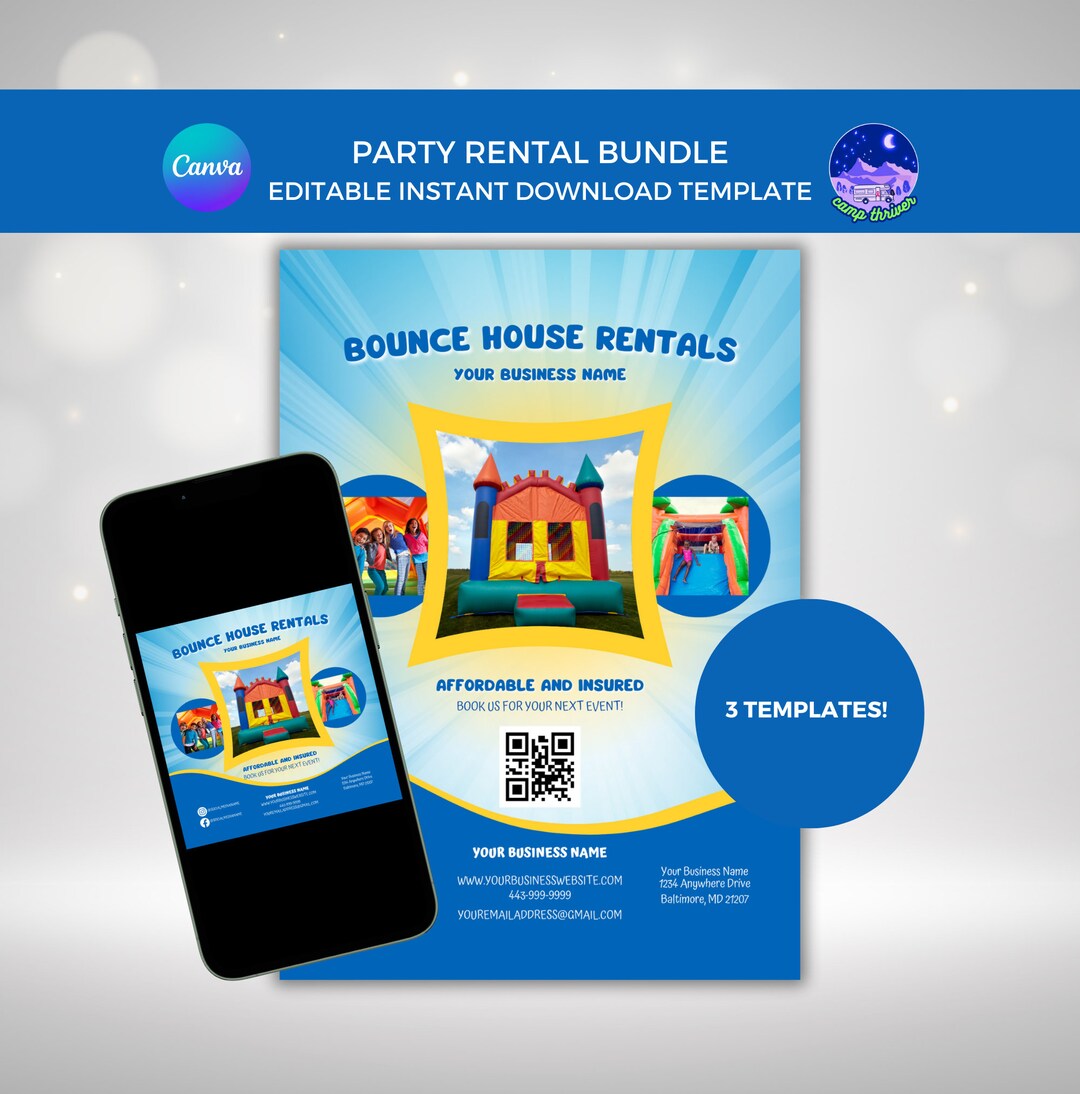 Bounce House Rental Flyer Template: Party Rental Bundle (digital ...