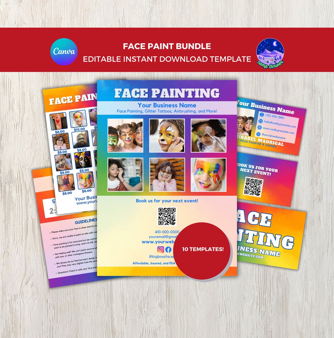 Face Painting Flyer, Face Painting Sign, Face Paint Business Card, Face ...