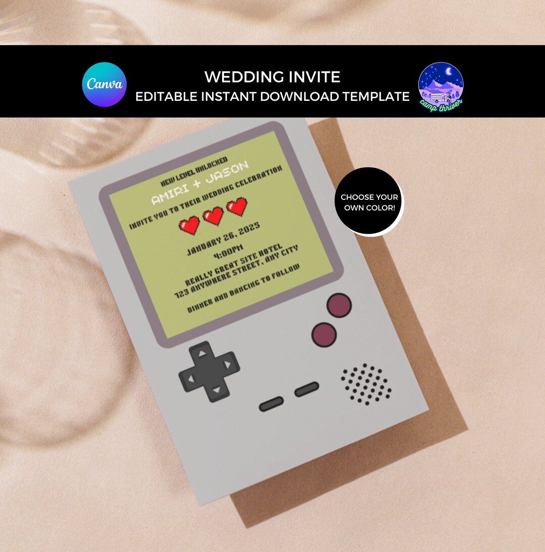 Retro Video Game Wedding Invitation: Editable Canva Template (digital ...