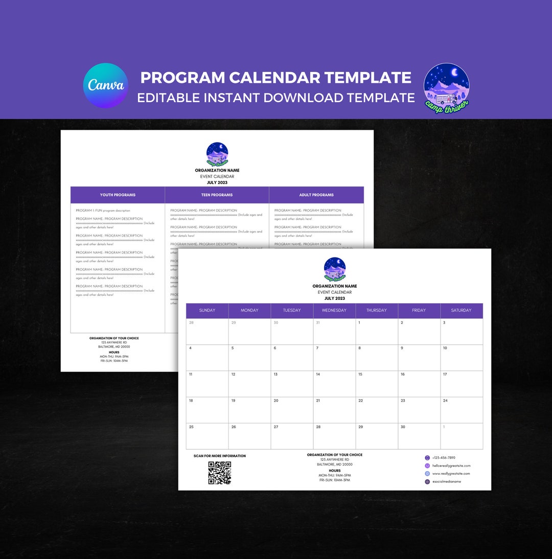 Program Calendar Template, Event Calendar Template, Non Profit ...
