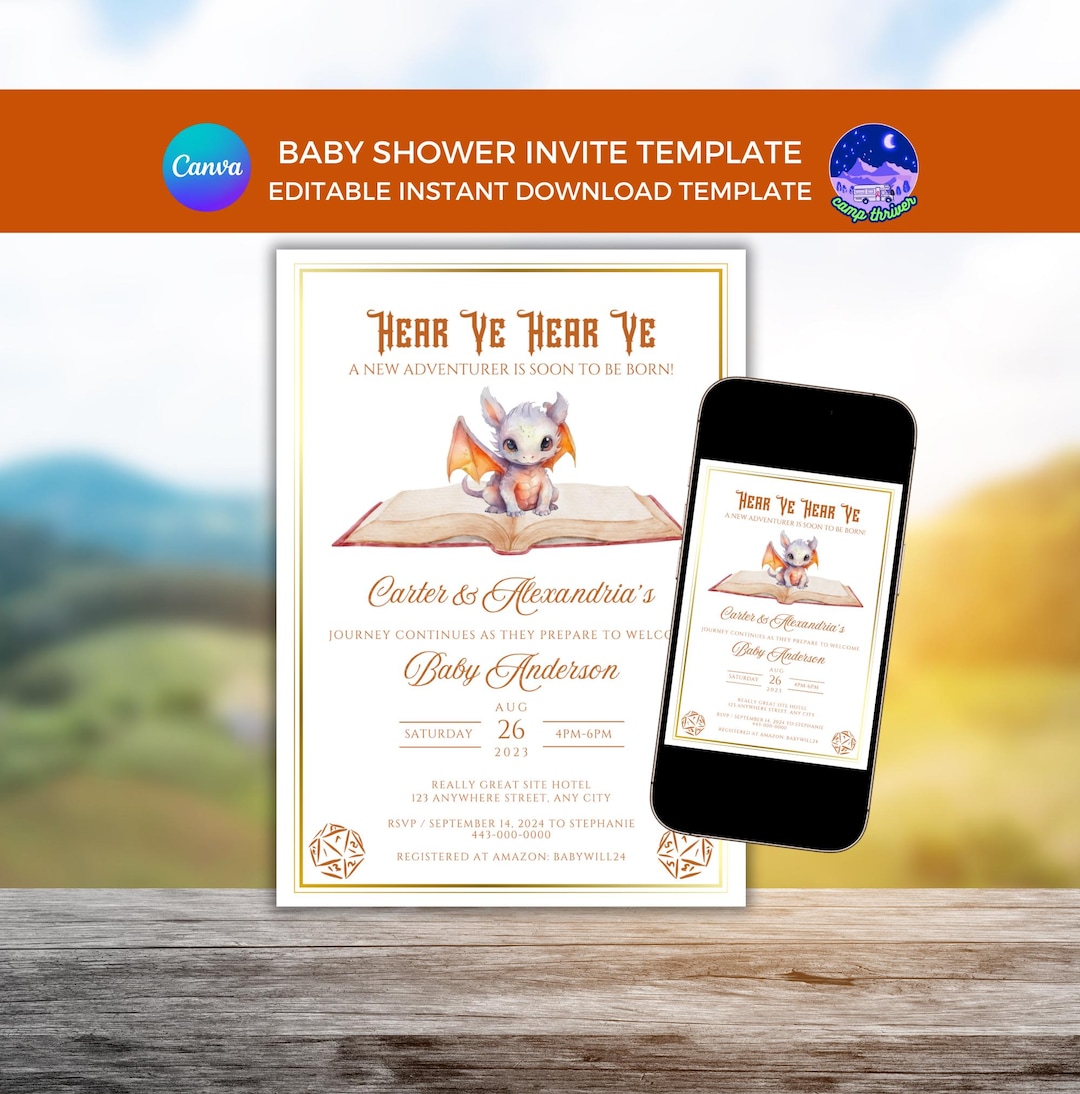 Gamer Baby Shower Invite, Dungeon Dragon Invite, DND Invite, Nerdy Baby ...