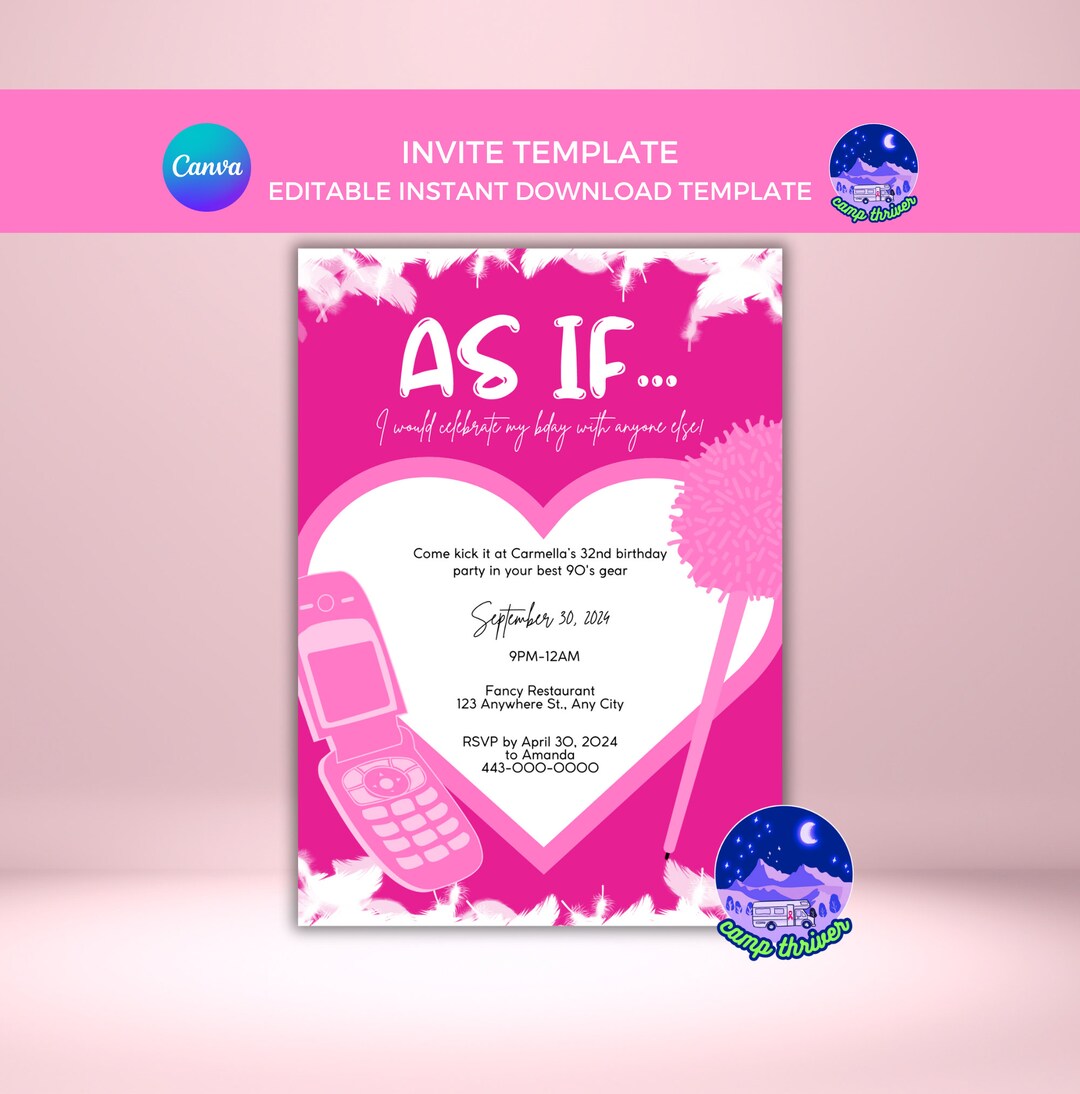 Clueless Birthday Invitation: 90s Party Invite Template (digital) - Etsy