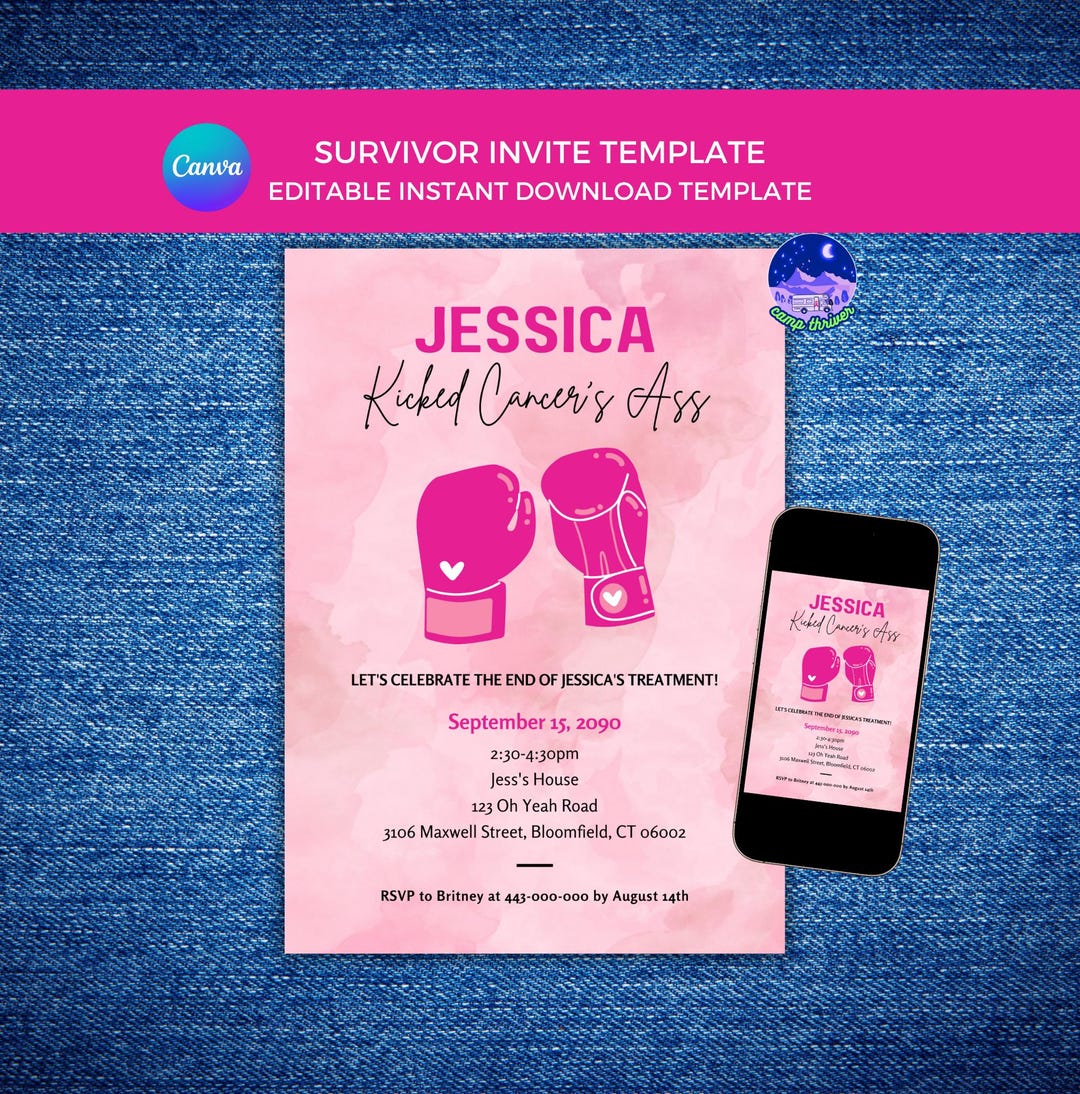 Breast Cancer Survivor Party Invitation: Editable Canva Template ...