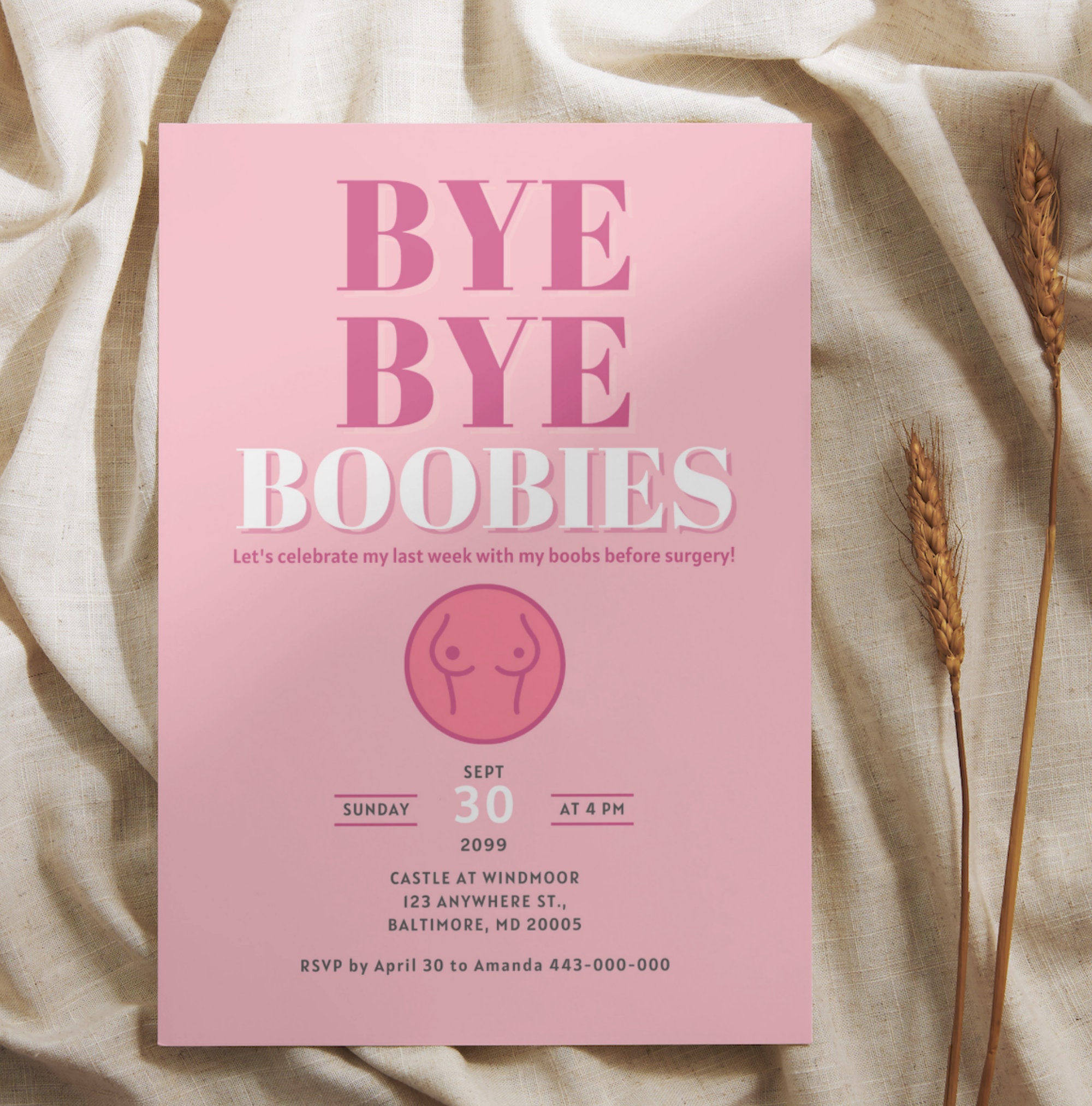 Bye Bye Boobies Party Invitation, Breast Cancer Survivor Template - Etsy