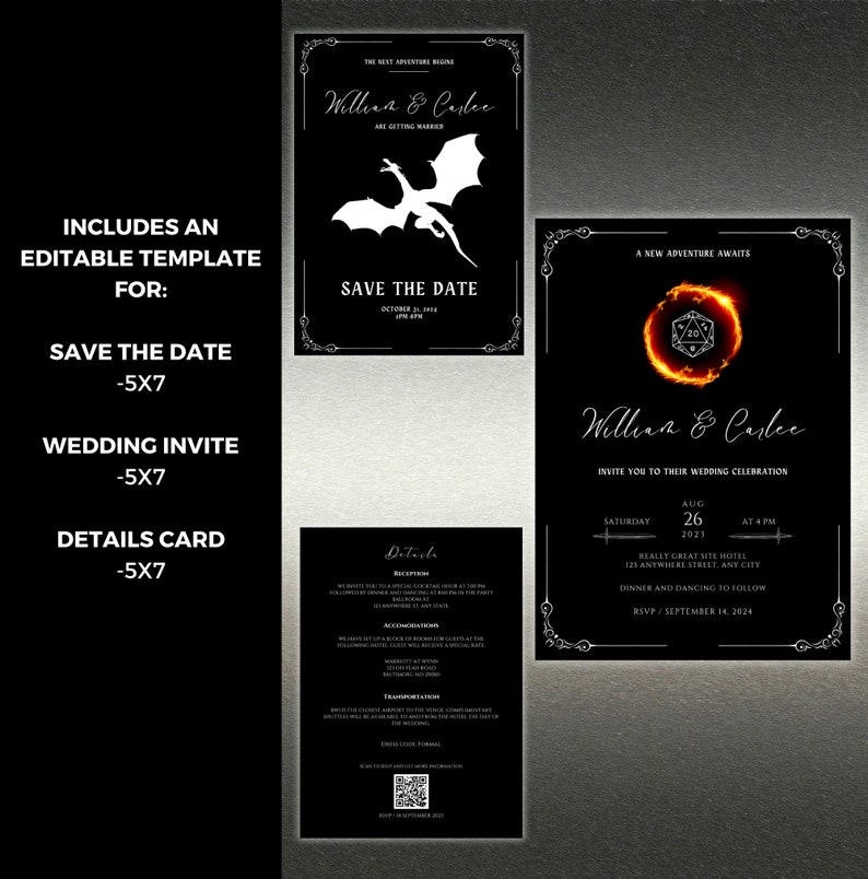 Dungeon Dragon Wedding Invitation: DND Nerdy, Geeky Invite (digital ...