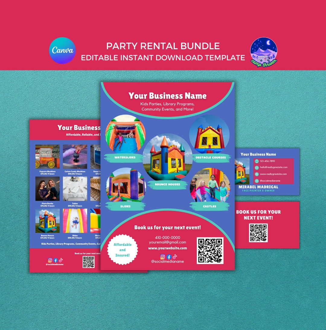 Kids Party Rental Flyer, Moon Bounce Flyer, Bounce House Flyer, Bounce ...