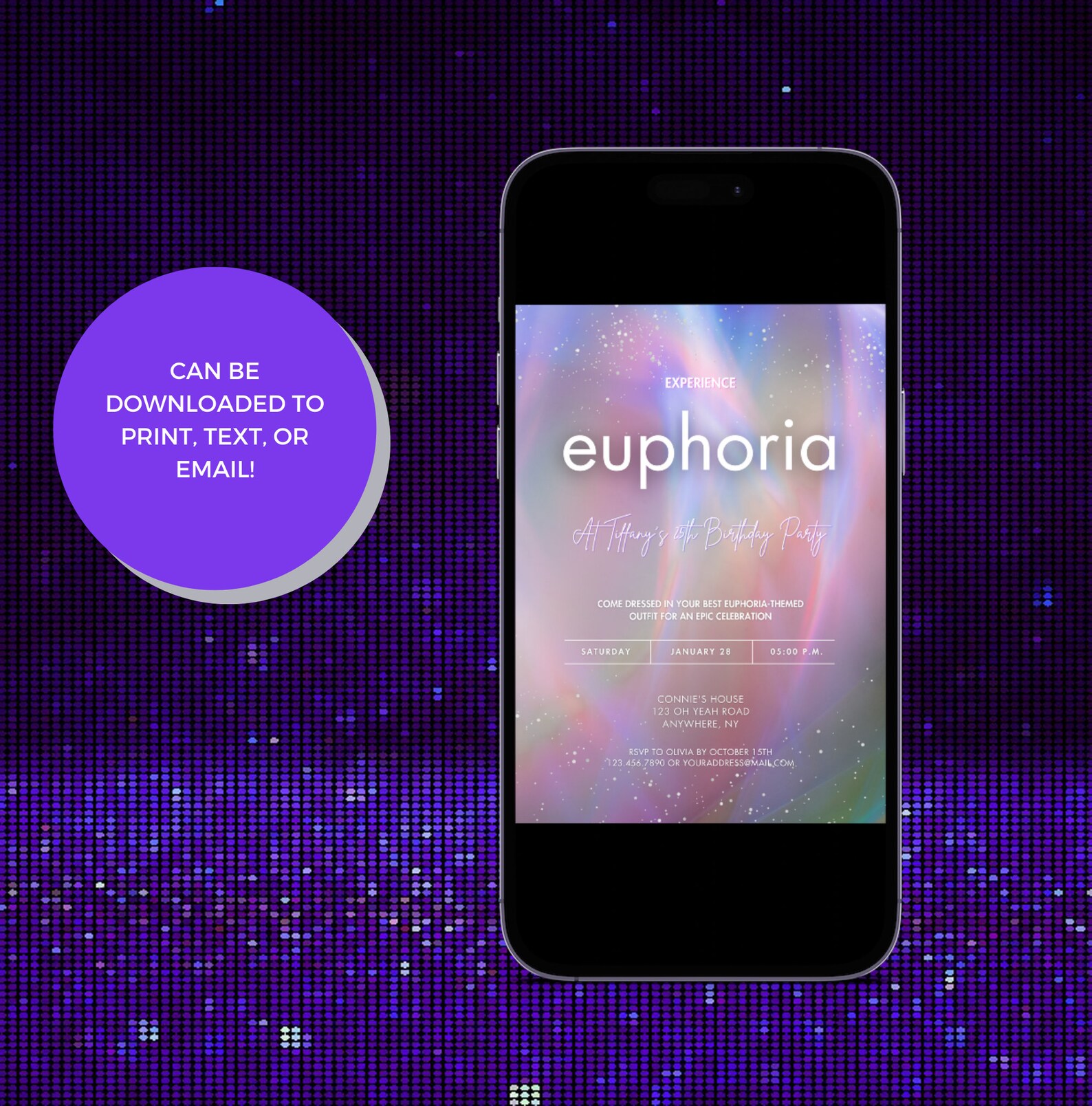 Editable Euphoria Invite, Rave Invitation, Club Birthday Invite, Glow ...