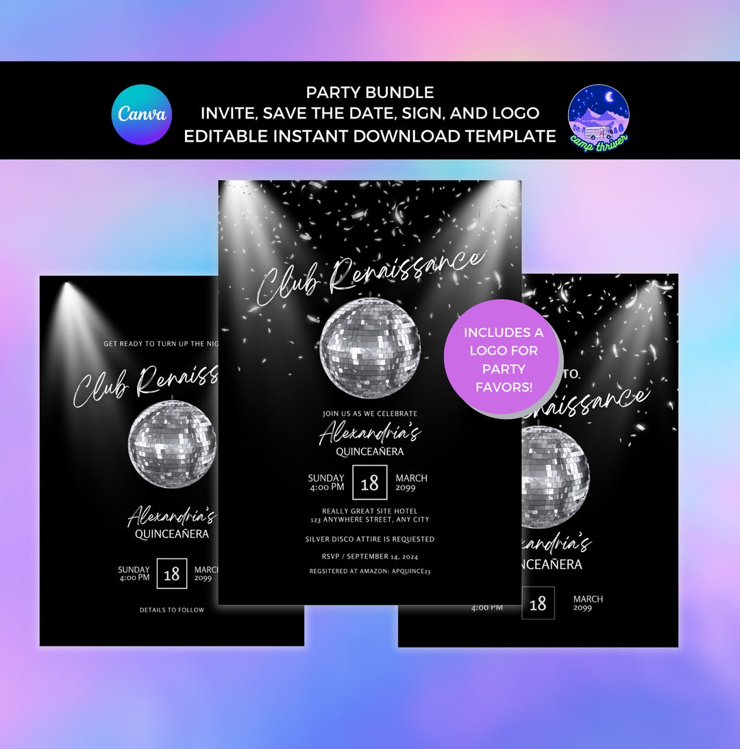 Renaissance Birthday Invitation: Disco Ball, Concert Theme (digital ...