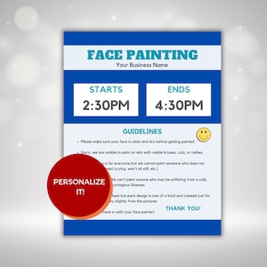 Face Painting Rules Sign: Editable Guidelines Flyer (digital Download ...