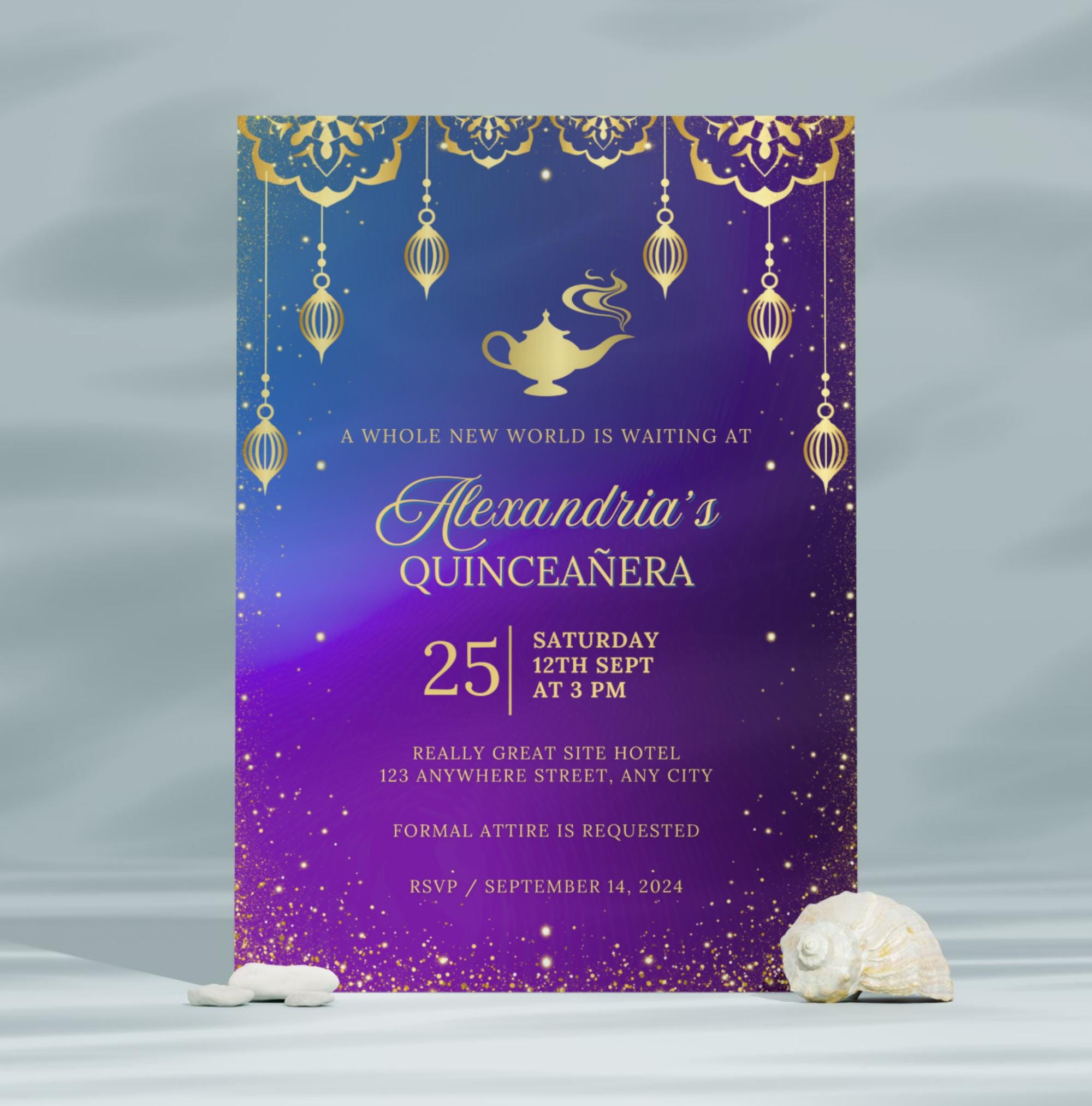 Aladdin Quinceanera Invitation: Arabian Nights Sweet Sixteen (digital ...