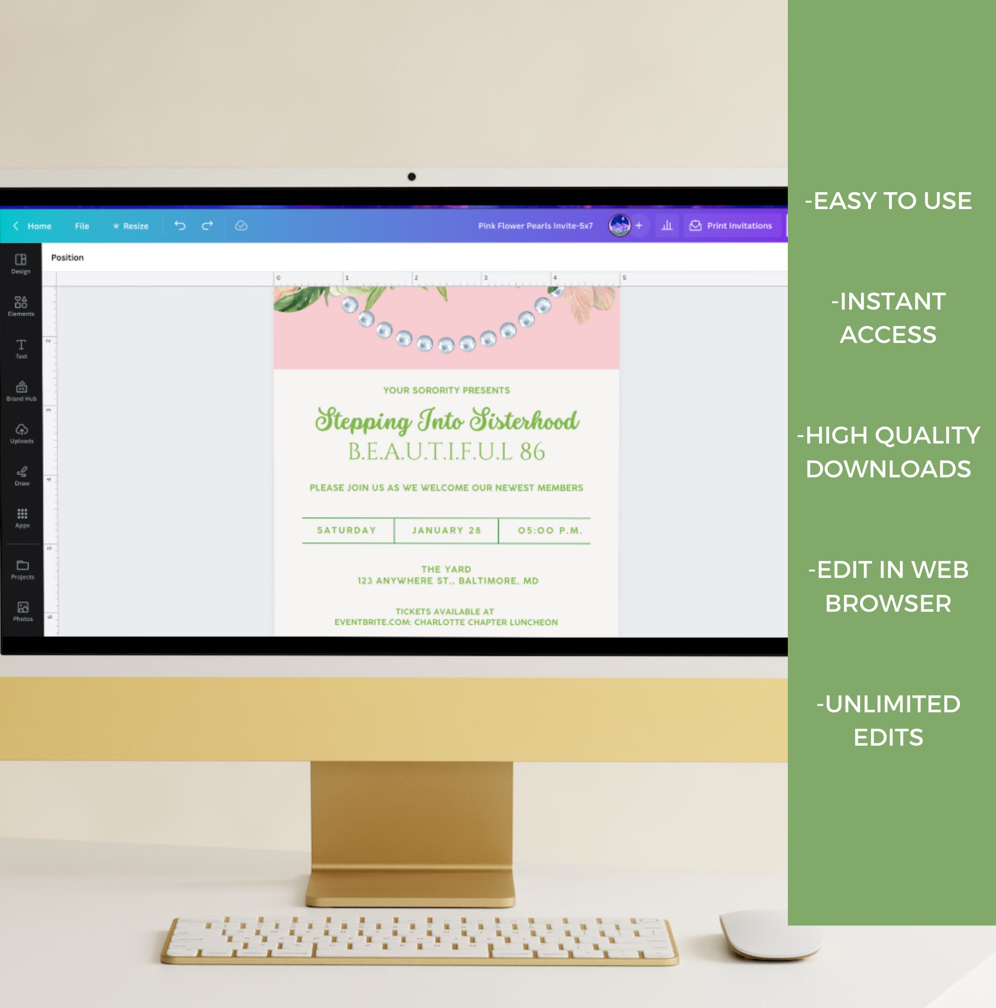 Sorority Probate Invitation: Pink and Green Pearl Theme Design (canva ...