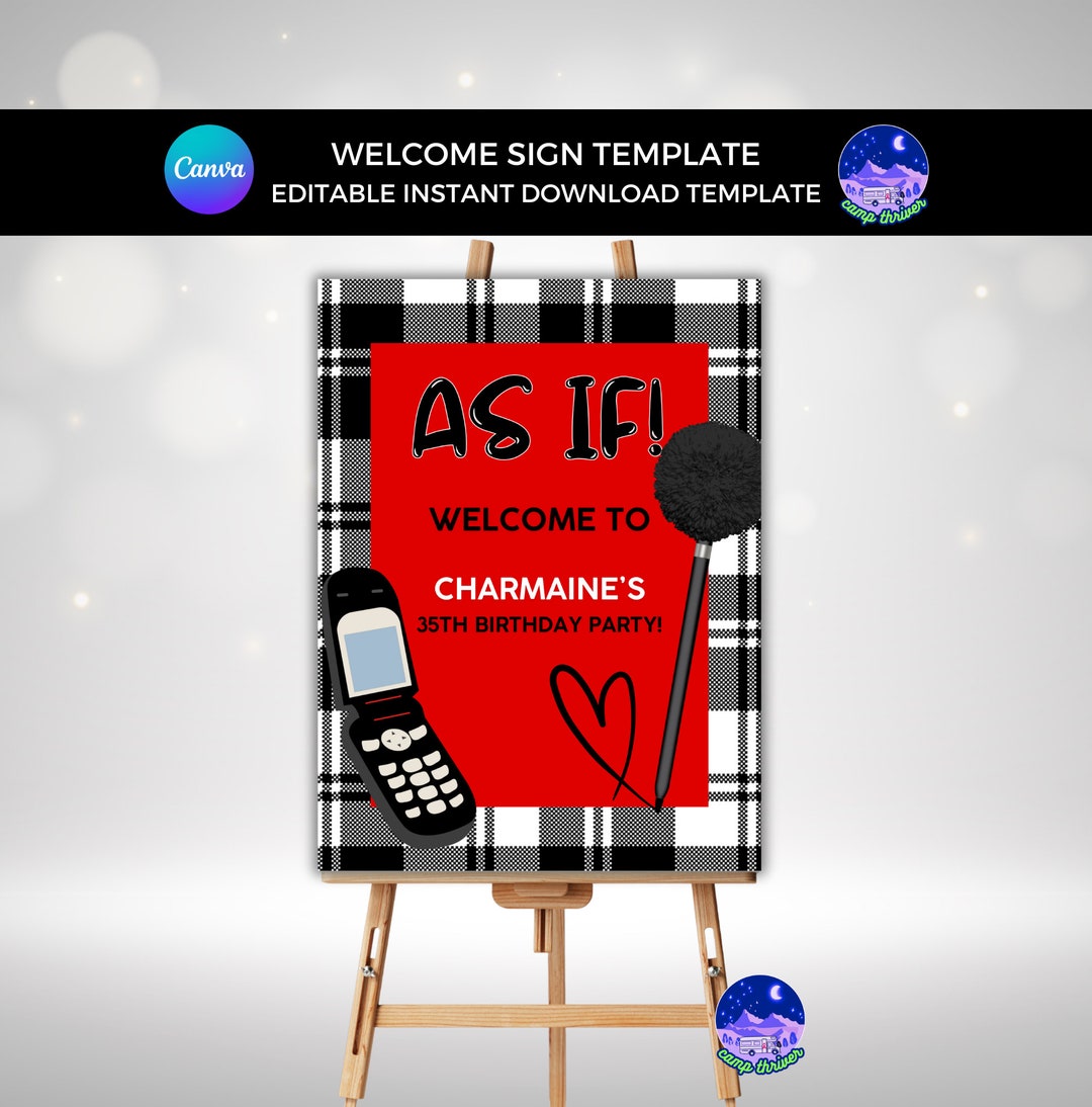 Clueless Party Sign, 90s Party Sign Template, 90s Welcome Sign ...