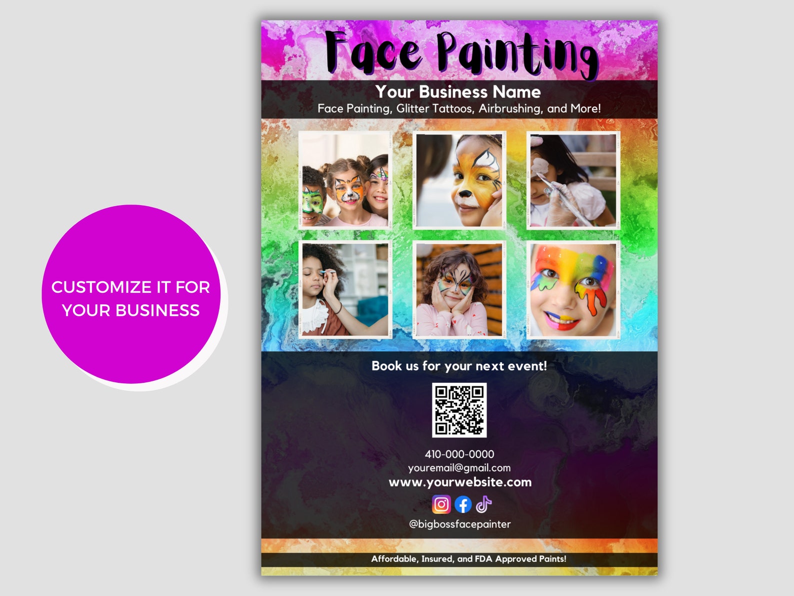 Editable Face Painting Flyer Template: Customizable Sign, Price List ...