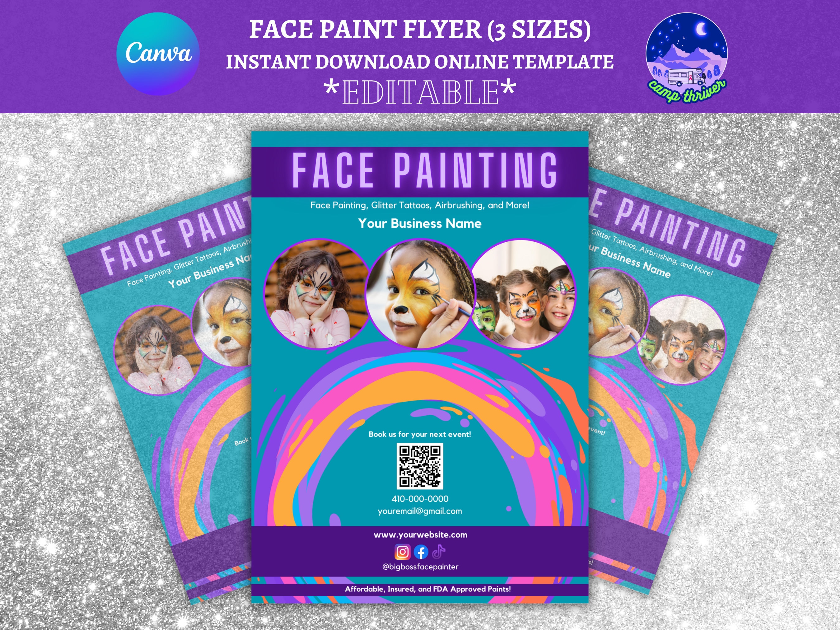Face Painting Flyer, Face Painting Sign, Face Paint Flyer Template ...