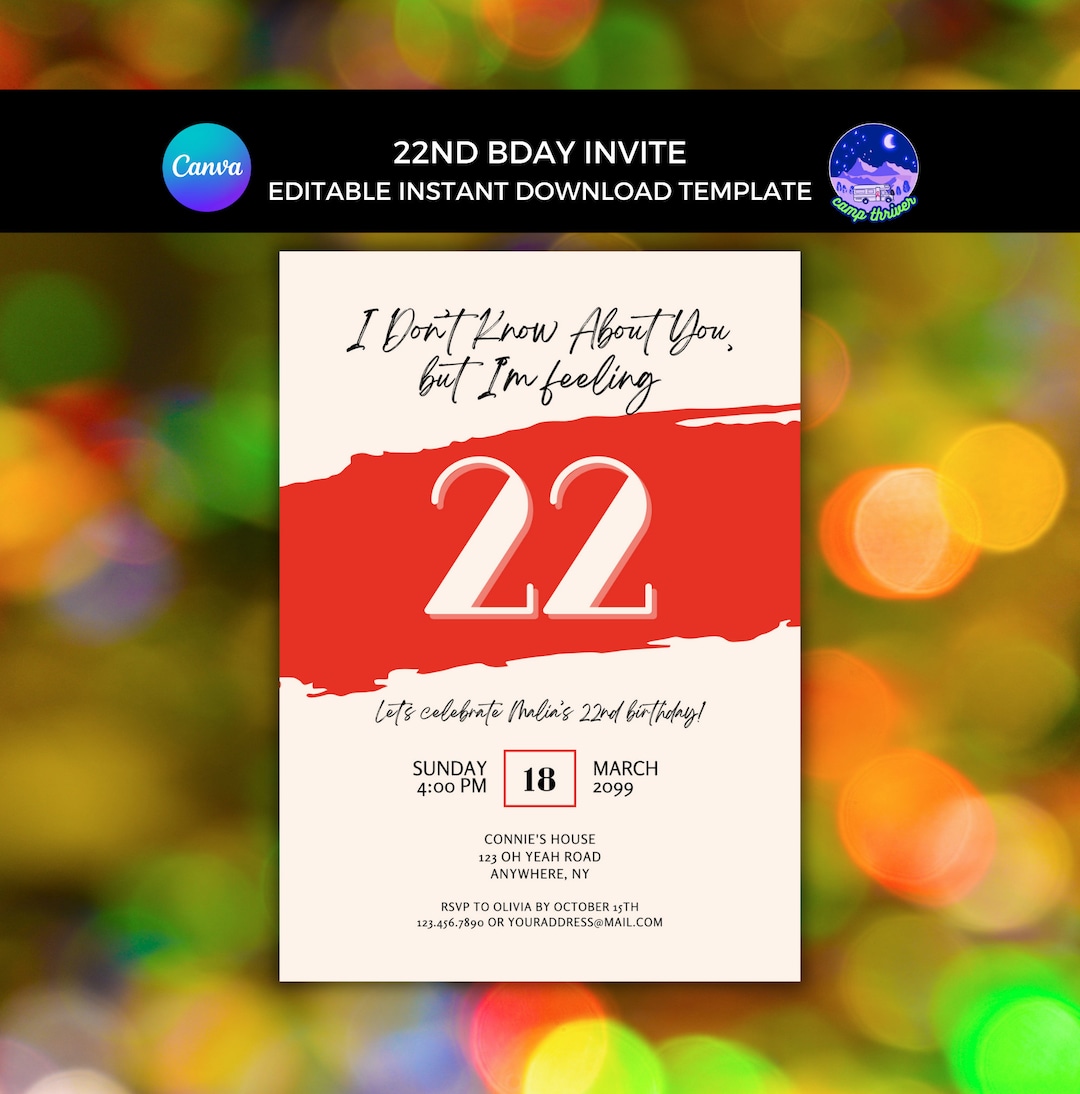 22nd Birthday Invitation, I'm Feeling 22 Invite, Digital Birthday ...