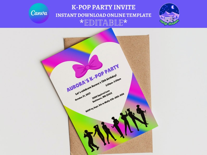 Invitación de cumpleaños de K-Pop, invitación de K Pop, invitación de ...