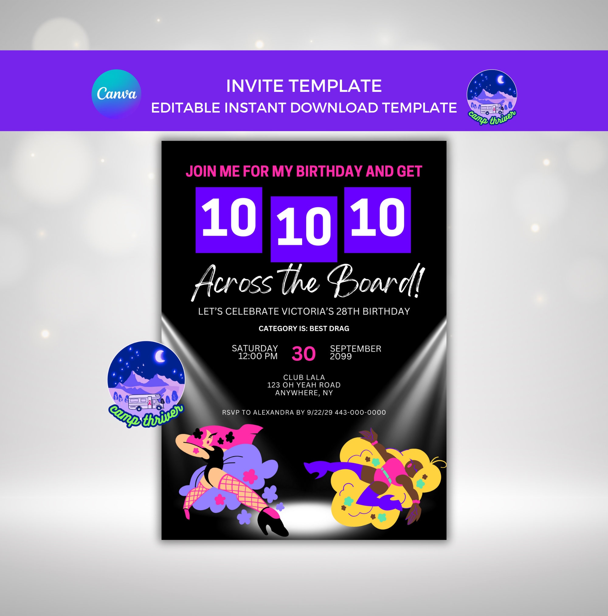 Drag Queen Birthday Invitation Template: Drag Brunch, Ballroom Party ...