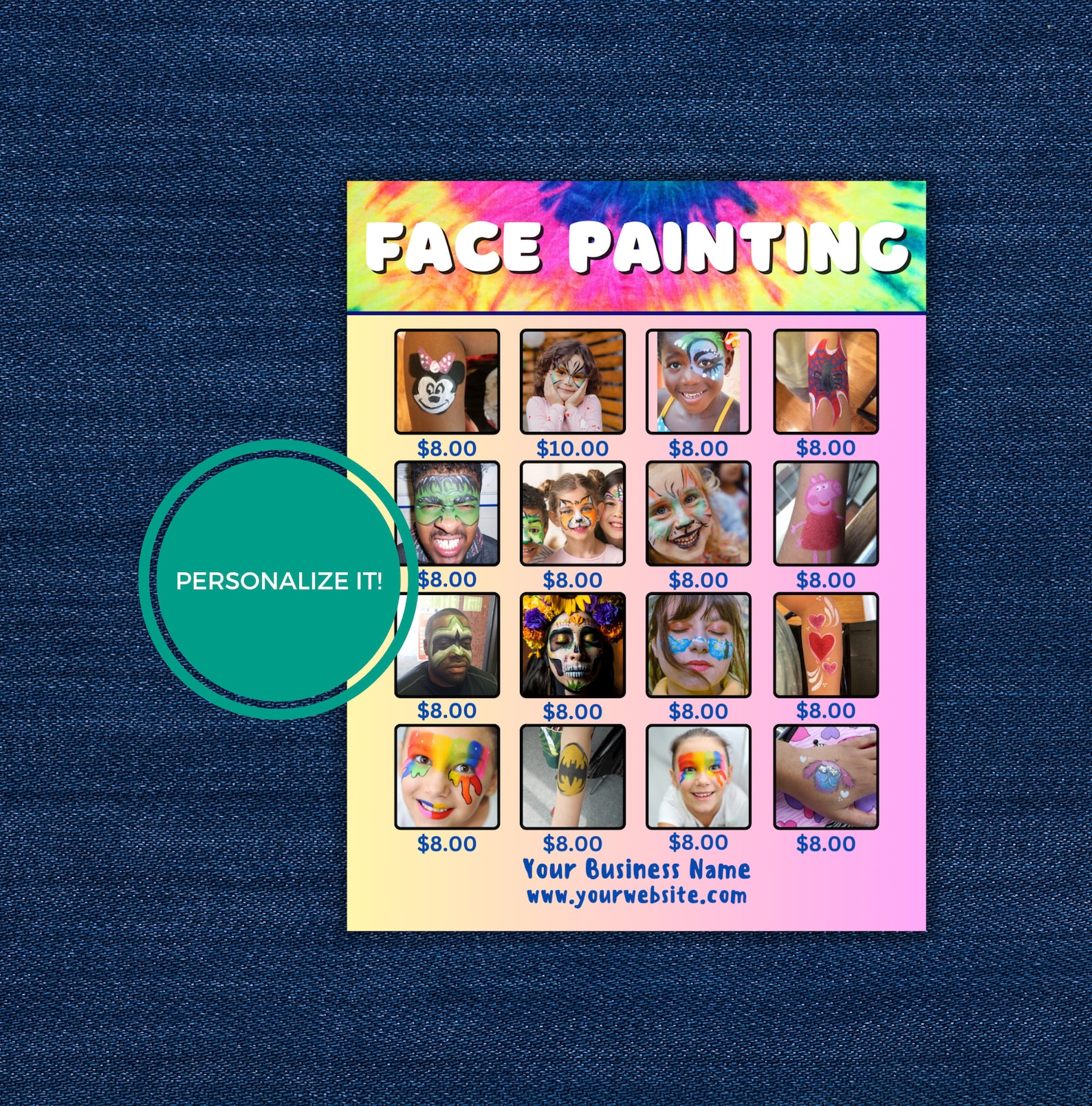 Face Painting Sign, Face Painting Sign Template, Face Paint Price List ...