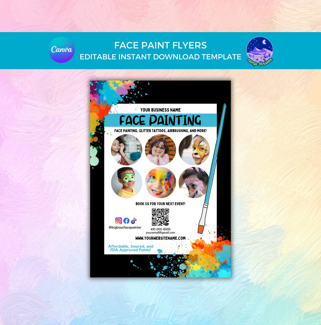 Face Painting Flyer, Face Painting Sign, Face Painter Price List, Face ...