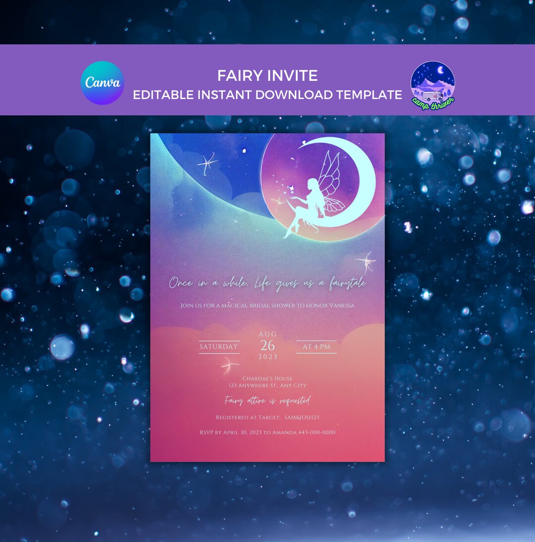Fairy Bridal Shower Invitation, Adult Fairy Template, Garden Fairy ...