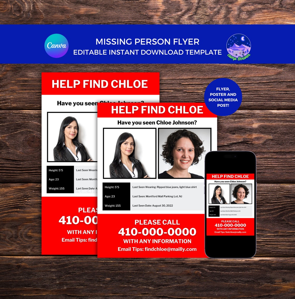 Editable Missing Person Flyer Template: Social Media & Poster (digital ...