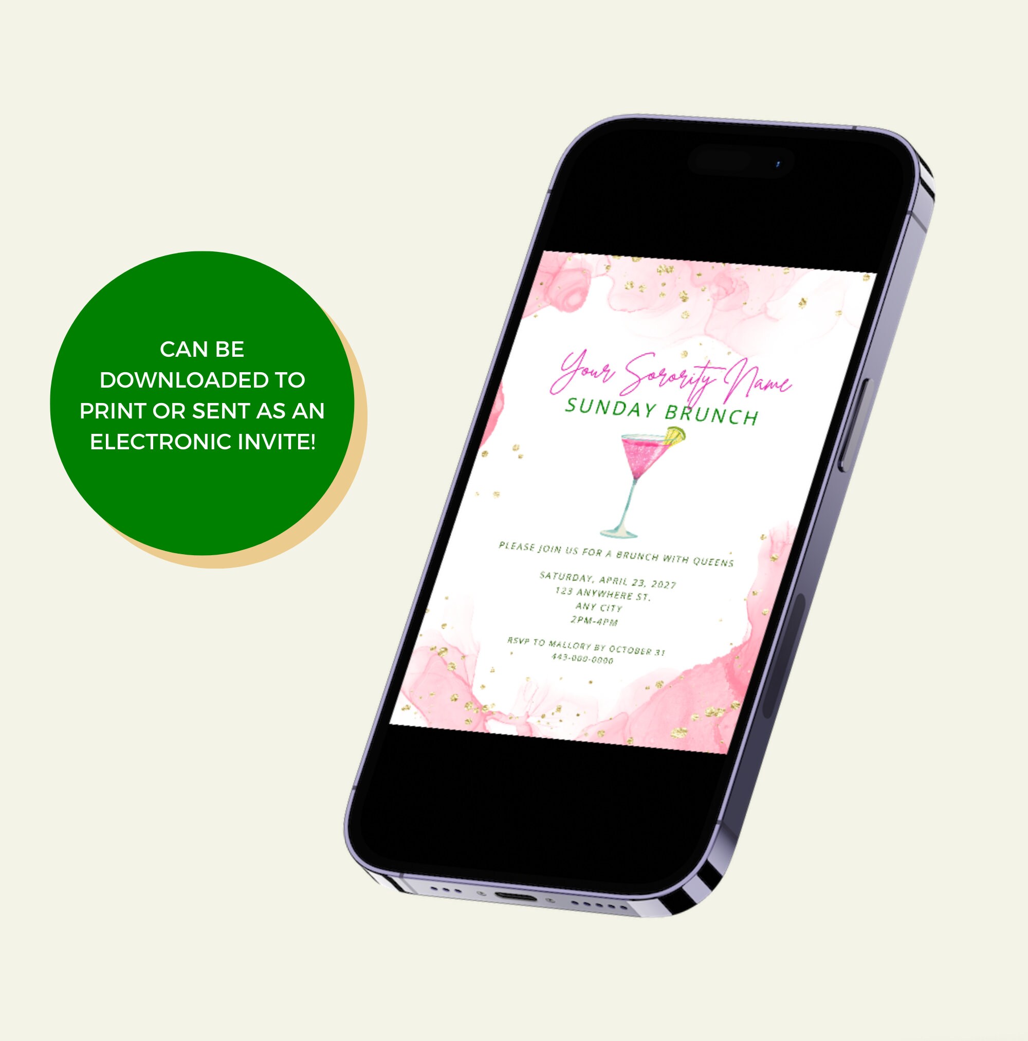 Sorority Flyer, Brunch Invitation Template, Pink and Green Invitation ...