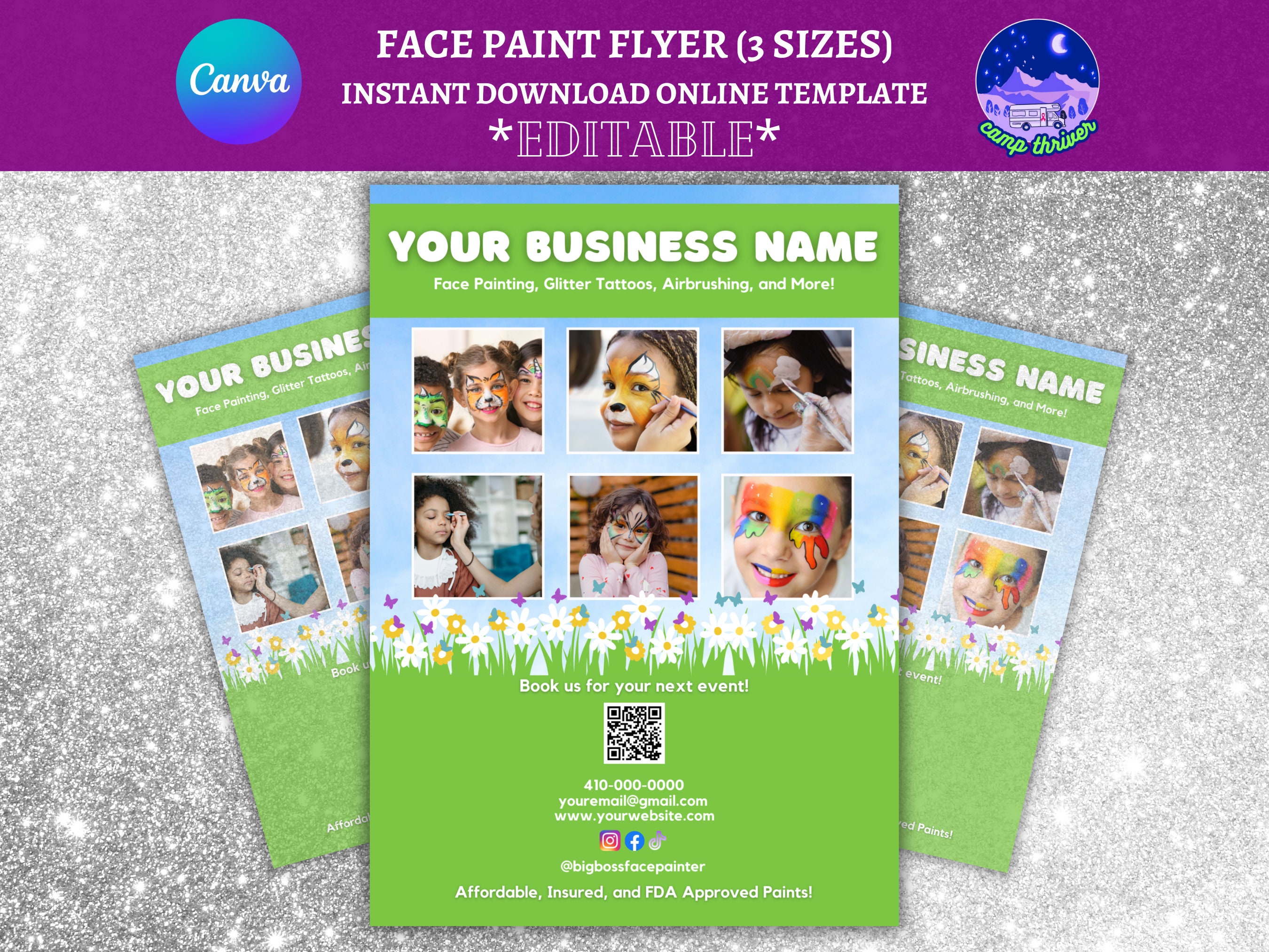 Face Painting Flyer Template, Face Painting Sign, Face Paint Flyer ...