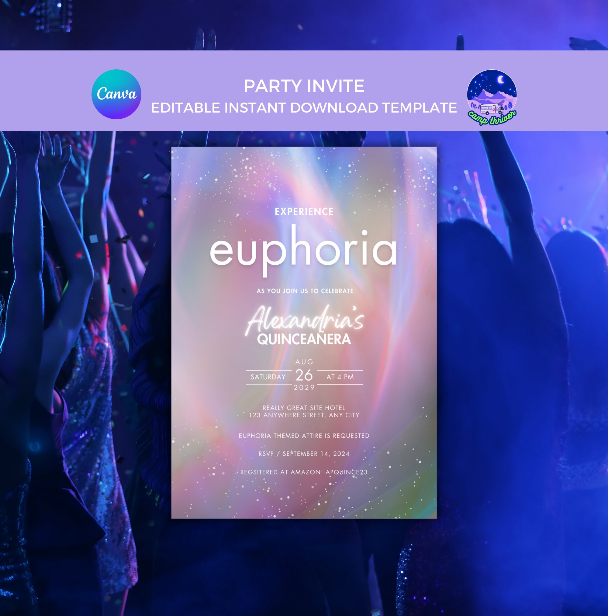 Euphoria Birthday Invitation, Euphoria Quinceanera, Rave Invitation ...