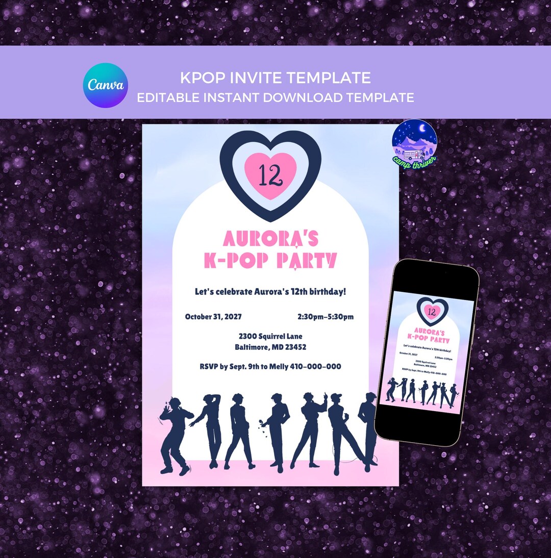 K-pop Birthday Party Invitation: Karaoke, 90s, Kawaii (digital Download ...