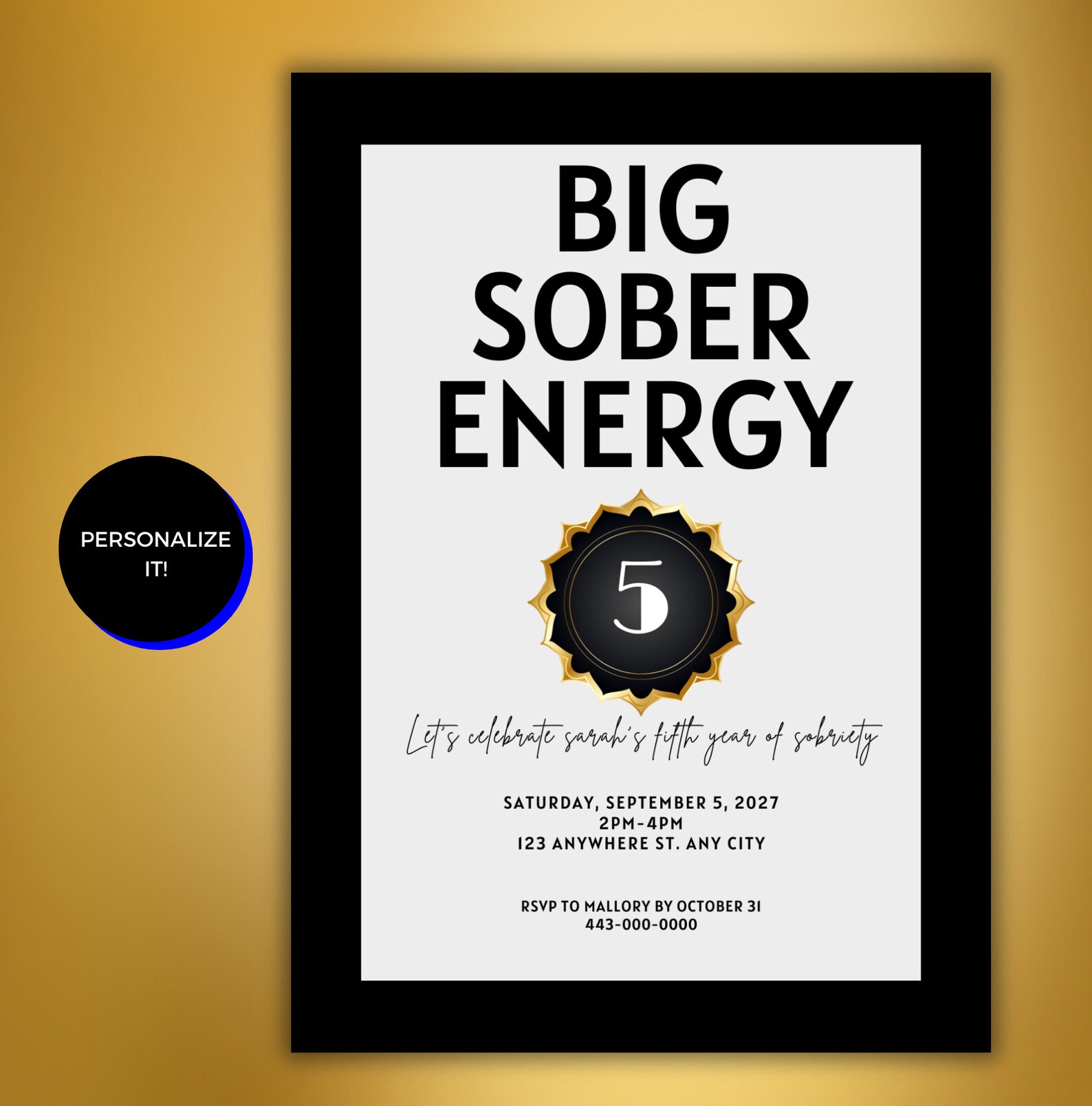 Sobriety Party Invite, Sober Party Invitation, One Year Sober Invite ...