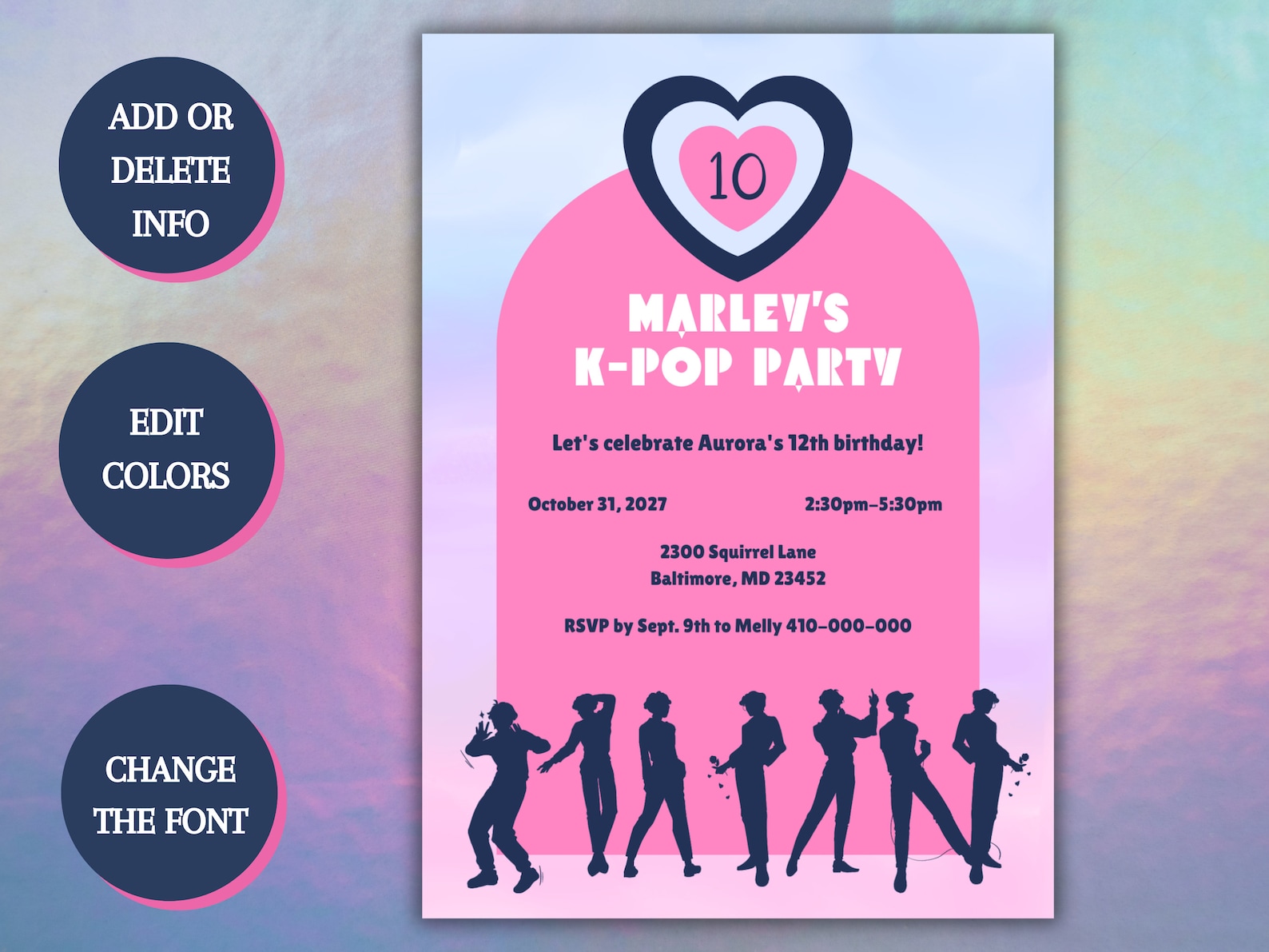 K Pop Invitation, K Pop Invite, K-pop Birthday Party Invitation, K-pop ...