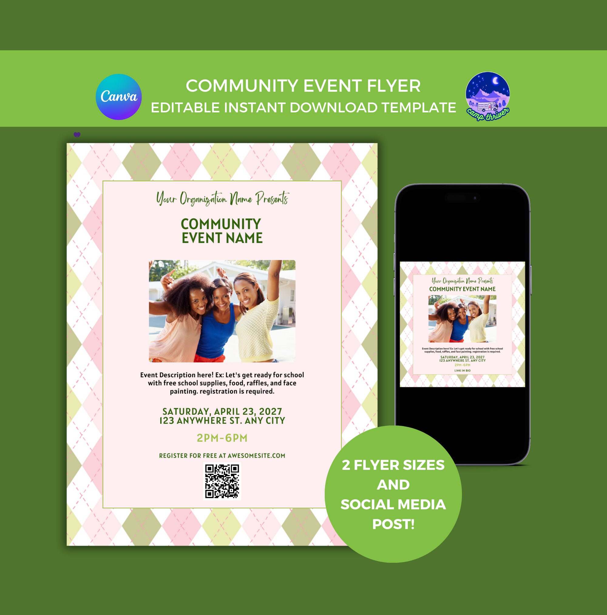 Sorority Flyer, Pink and Green Invitation, Sorority Event Flyer ...