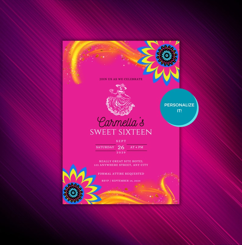 Gothic Day of the Dead Quinceanera Invite, Sweet 16, Halloween (digital ...