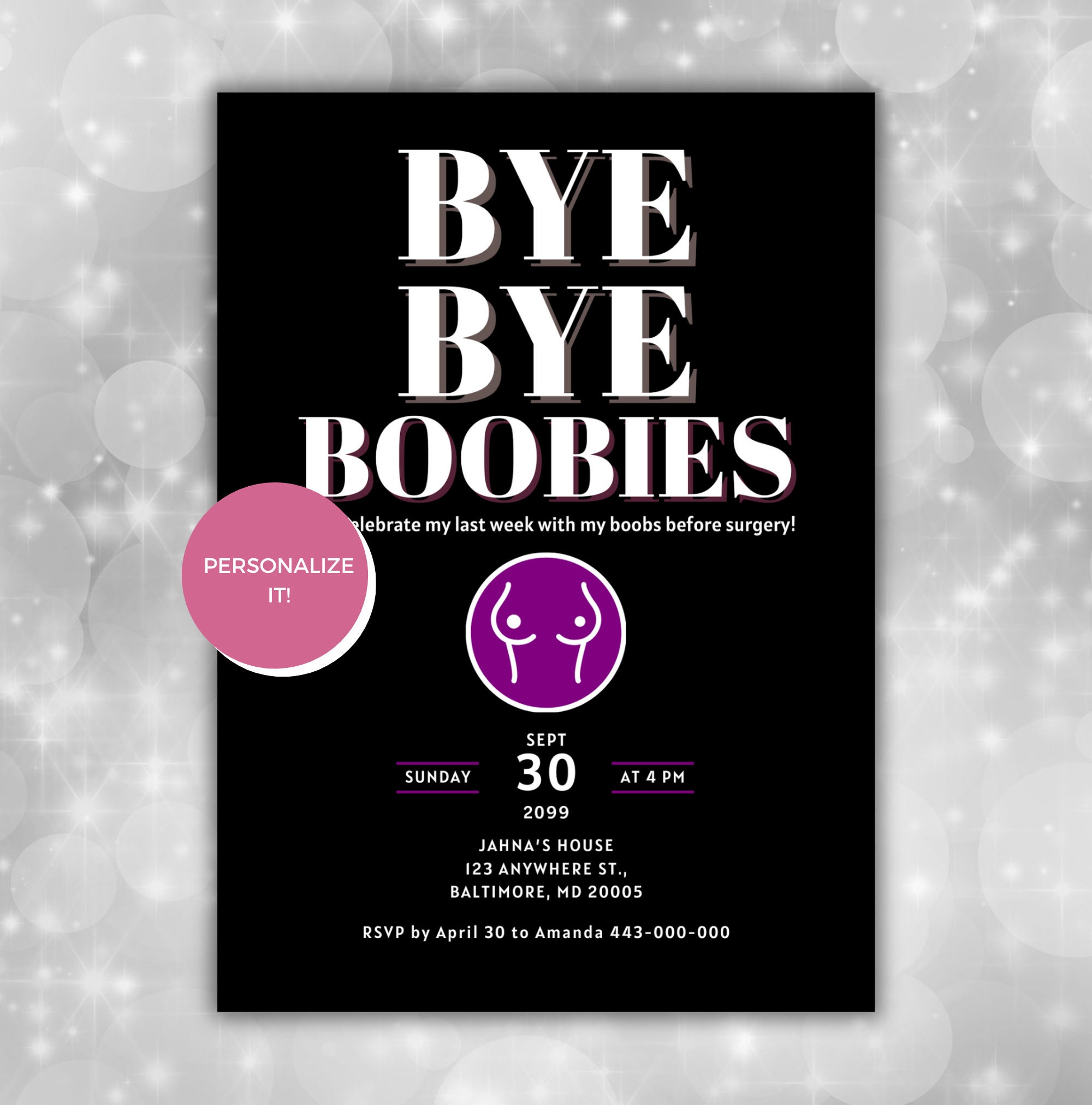 Bye Bye Boobies Party Invitation, Breast Cancer Survivor Template - Etsy
