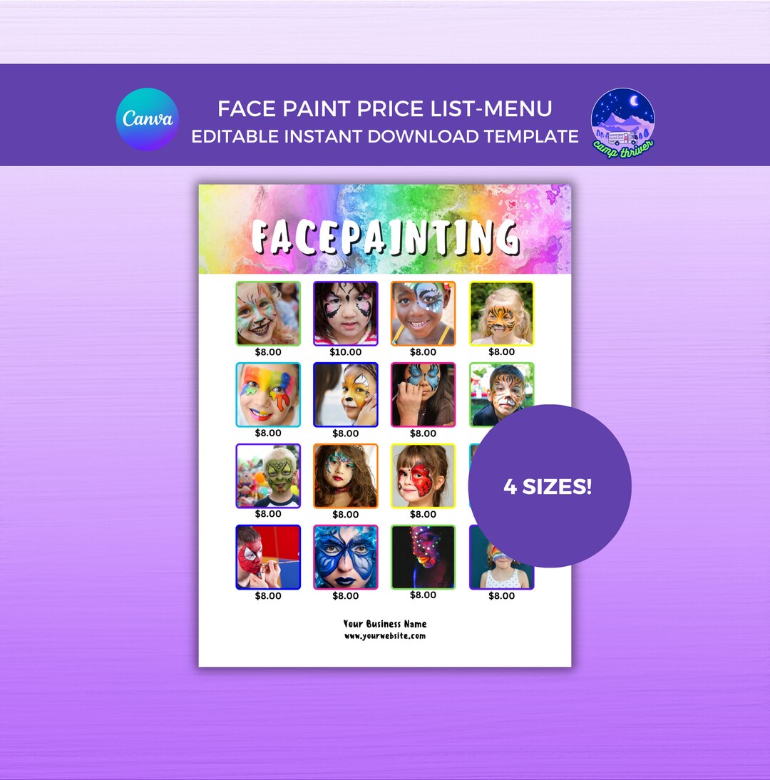 Face Painting Sign, Face Painting Sign Template, Face Painter Price ...