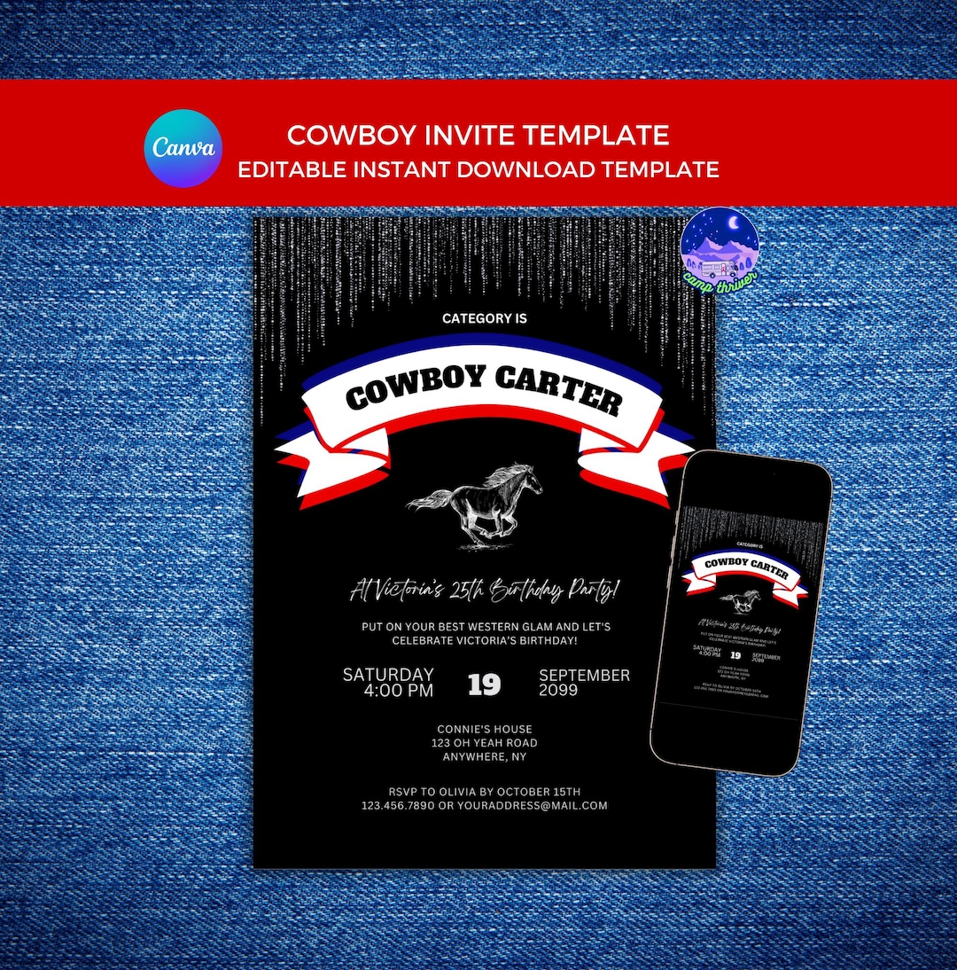 Cowboy Carter Birthday Invitation: Western Bachelorette Party, Hoedown ...