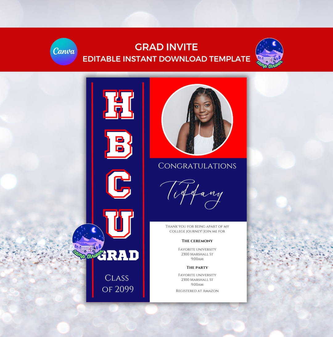 HBCU Graduation Invitation, HBCU Invitation Template, Red and Blue ...