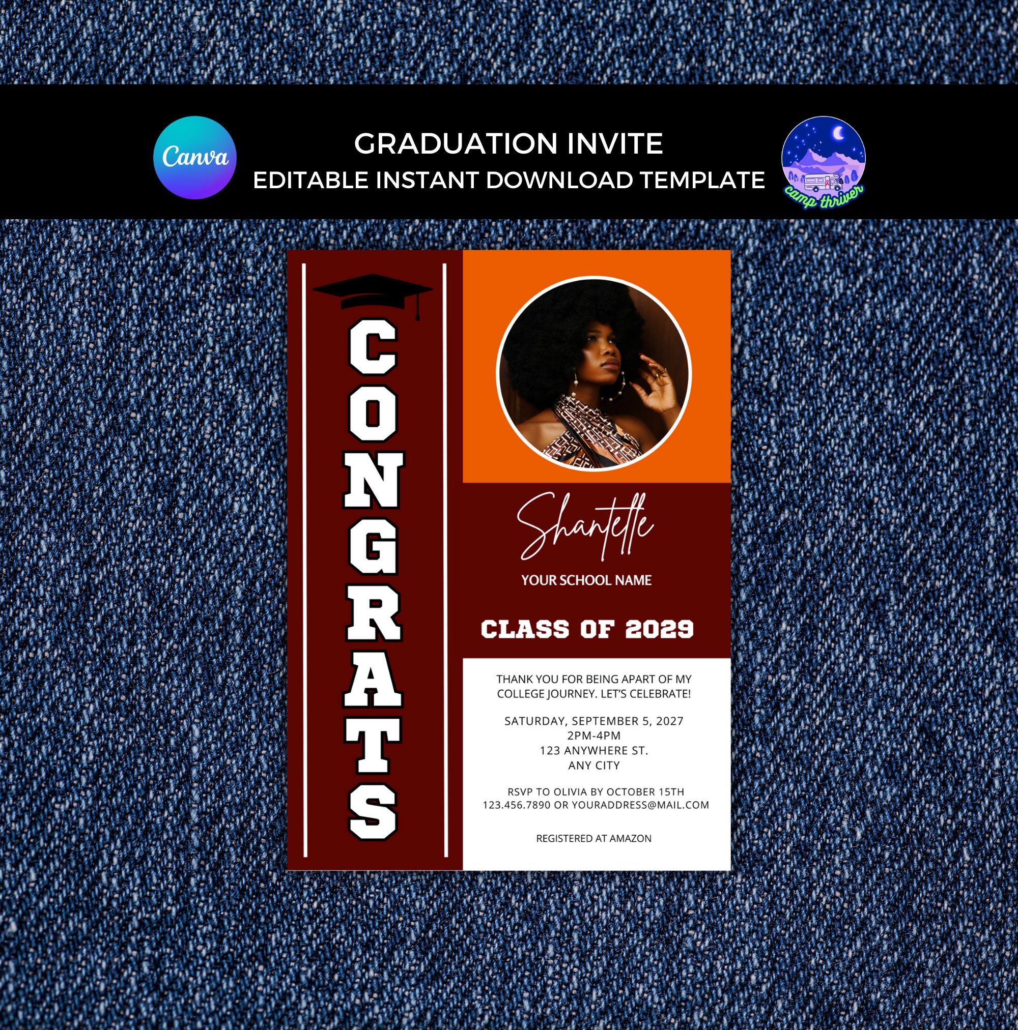 HBCU Graduation Invitation Template: Burgundy, Orange, Maroon (digital ...