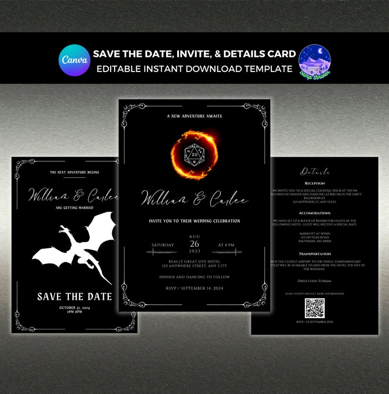 Dungeon Dragon Wedding Invitation: DND Nerdy, Geeky Invite (digital ...