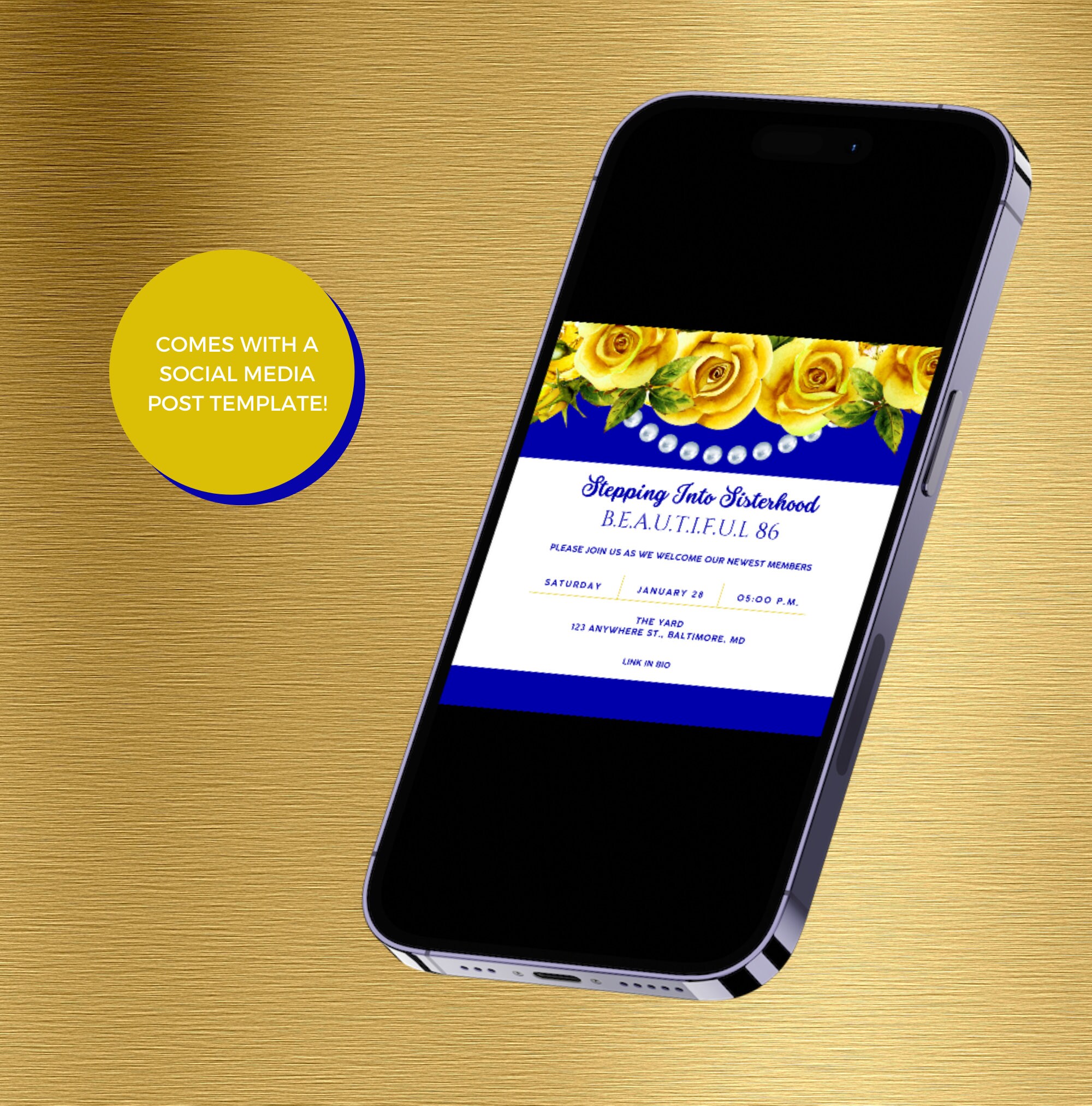 Sorority Probate Invitation Flyer: Royal Blue and Gold Template - Etsy