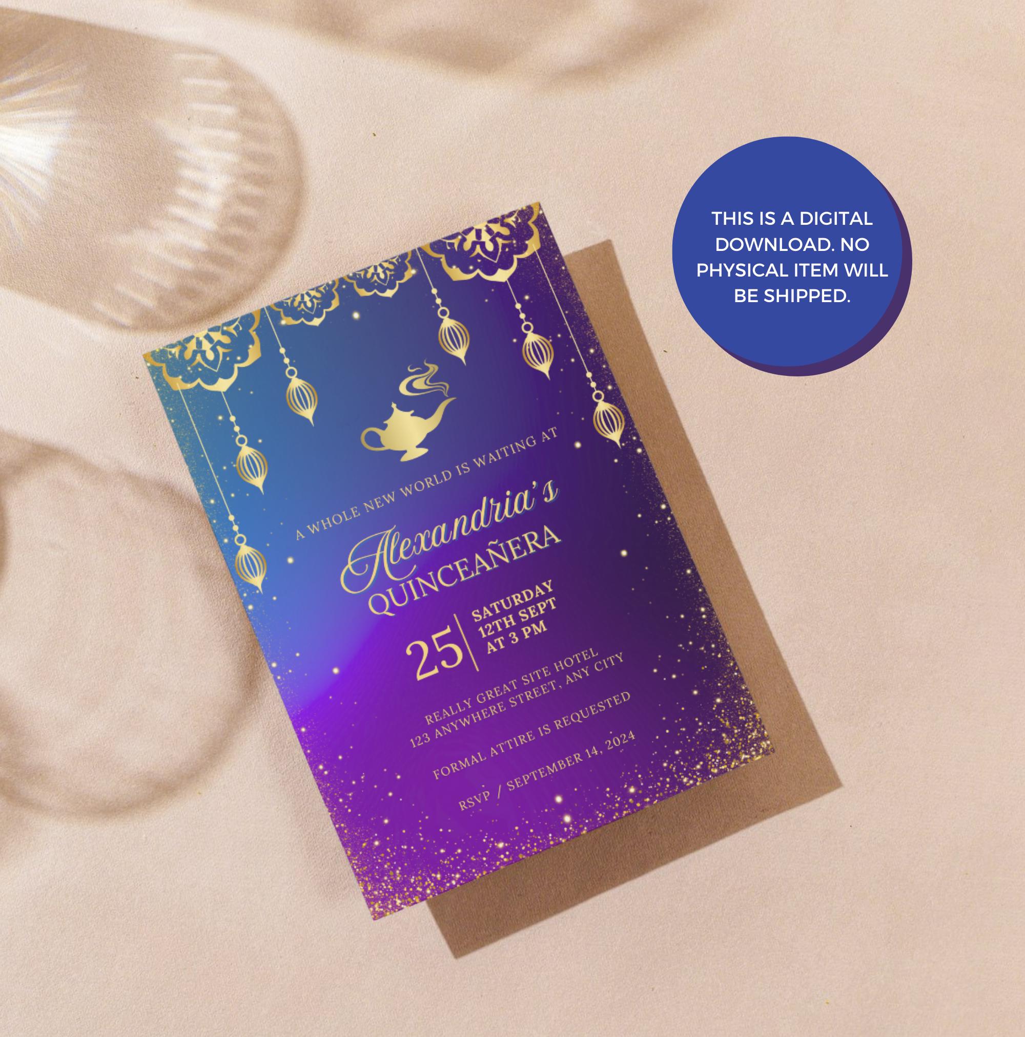 Aladdin Quinceanera Invitation: Arabian Nights Sweet Sixteen (digital ...