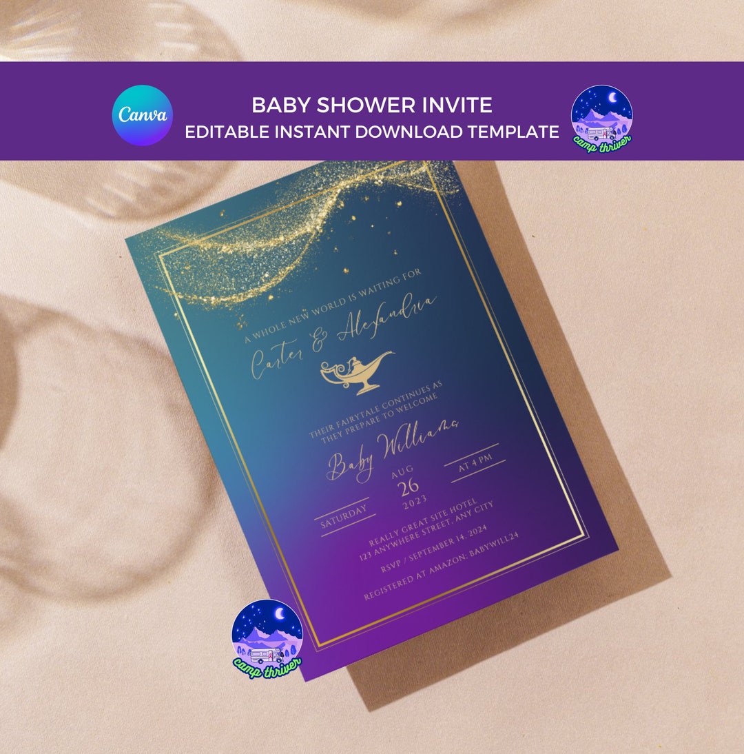 Aladdin Baby Shower Invitation ~ Arabian Nights Baby Shower, Editable ...