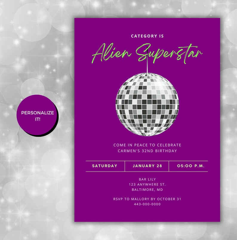 Renaissance Birthday Invitation Alien Superstar Invitation - Etsy