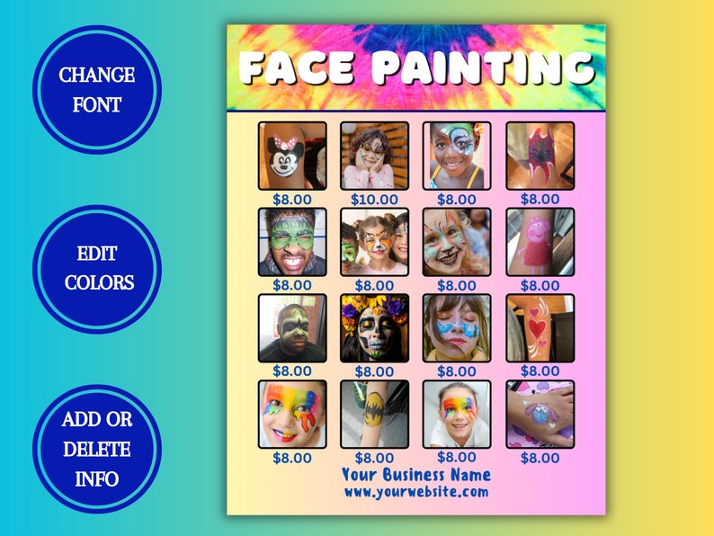 Face Painting Sign Face Painting Sign Template Face Paint - Etsy
