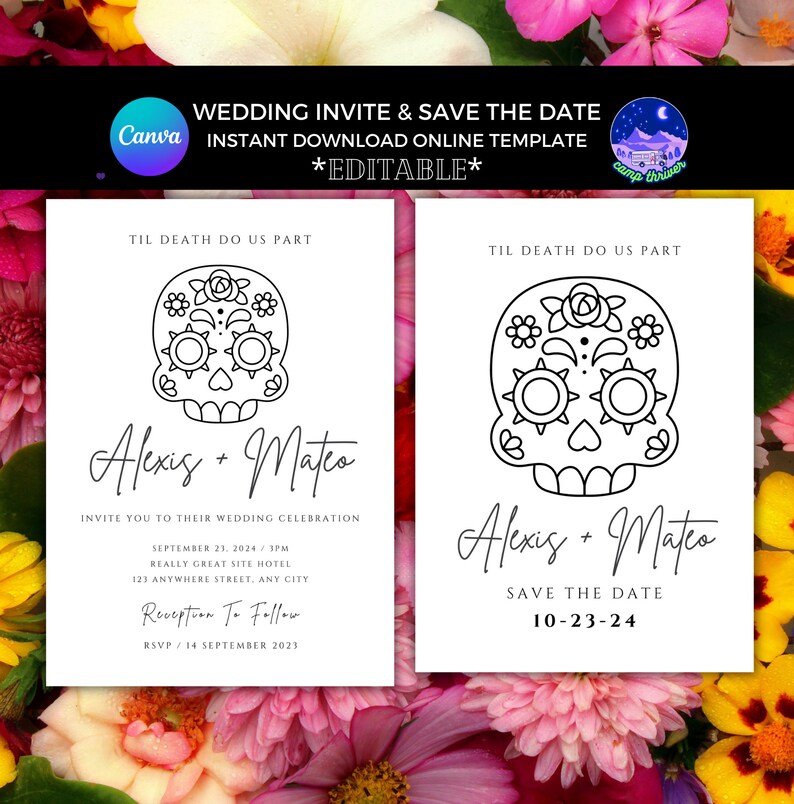 Editable Gothic Wedding Invite , Day of the Dead Invitation, Dia De Los ...