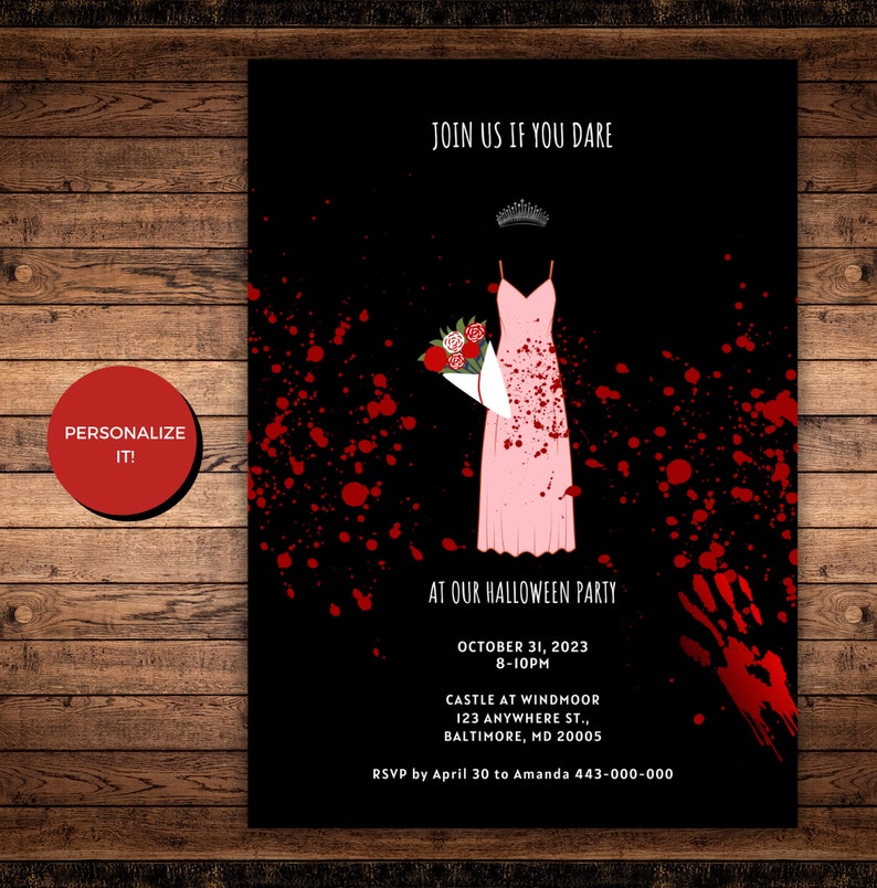 Carrie Halloween Party Invitation: Scary Prom Horror Invite, Adult ...