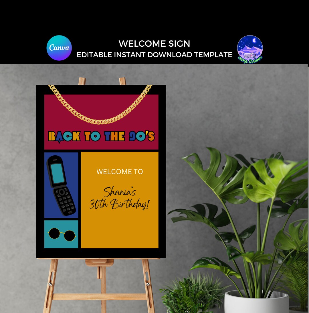 90s Party Welcome Sign, Color Block Sign, 90s Birthday Poster, 90s Baby ...