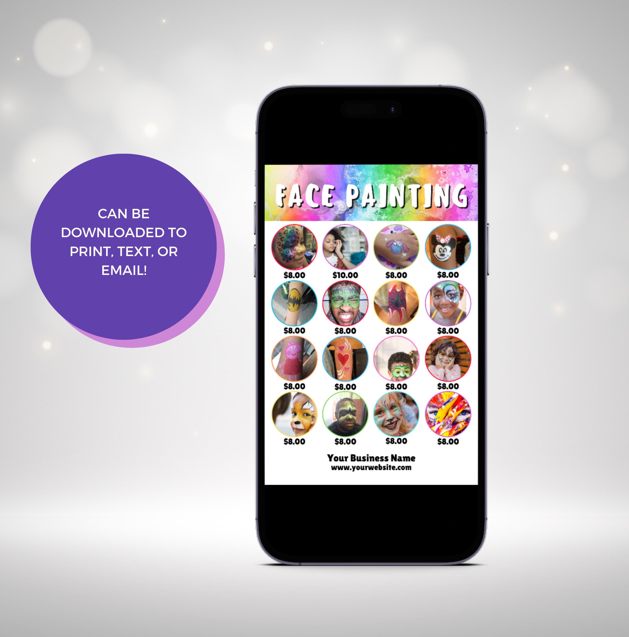 Face Paint Sign Template, Face Painter Price List, Face Painting Price ...