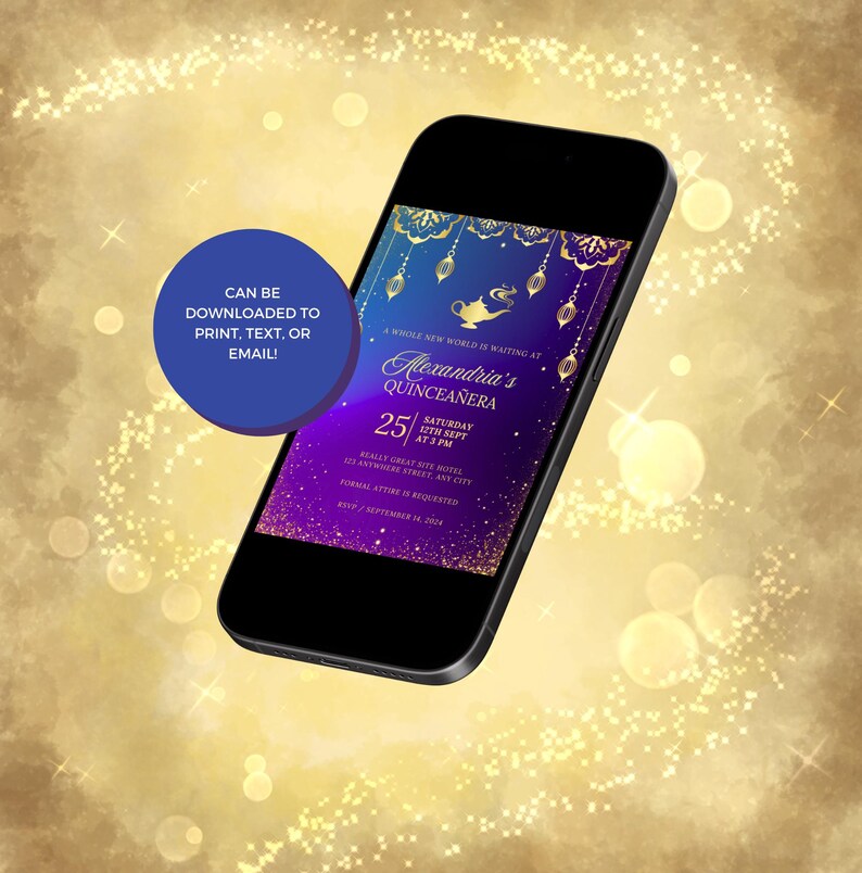 Aladdin Quinceanera Invitation: Arabian Nights Sweet Sixteen (digital ...